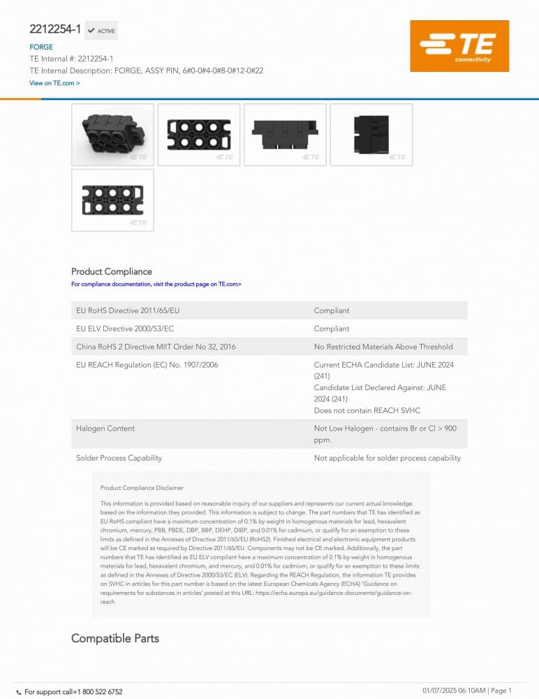 TE Connectivity 2212254-1 technical document page 1