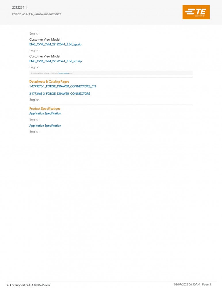 TE Connectivity 2212254-1 technical document page 3