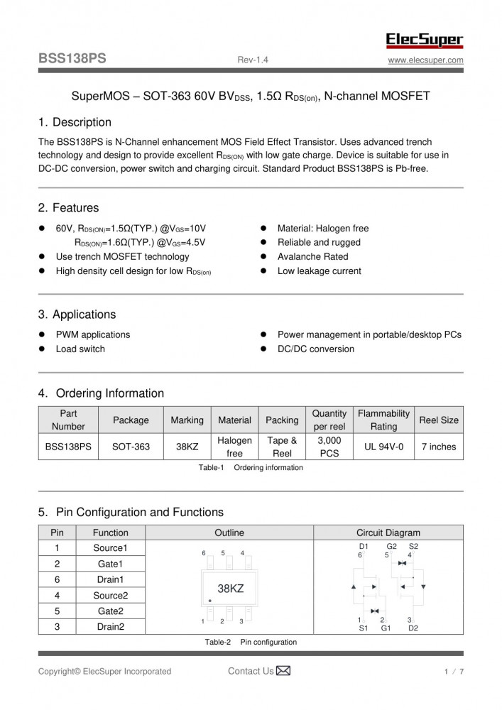 BSS138PS datasheet page 1