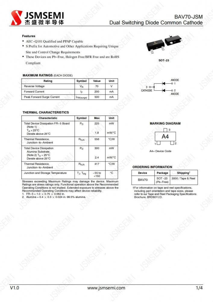 BAV70-JSM datasheet page 1