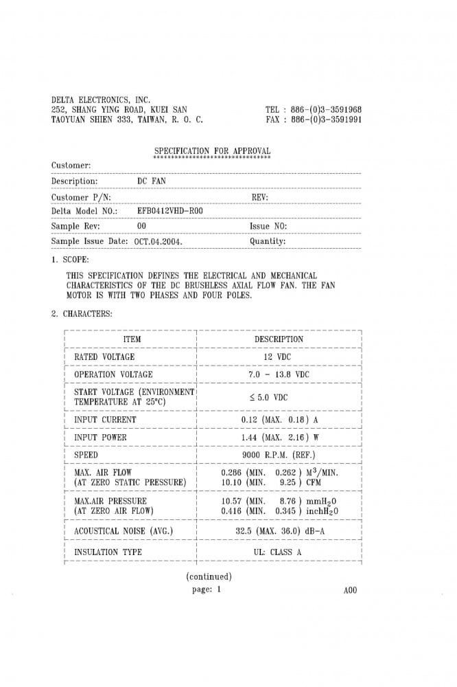 EFB0412VHD-R00 specification page 1