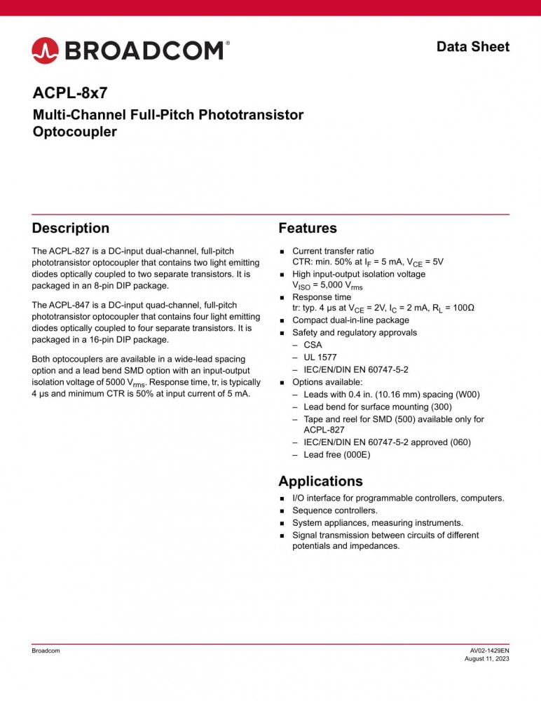 ACPL-847-30GE datasheet page 1
