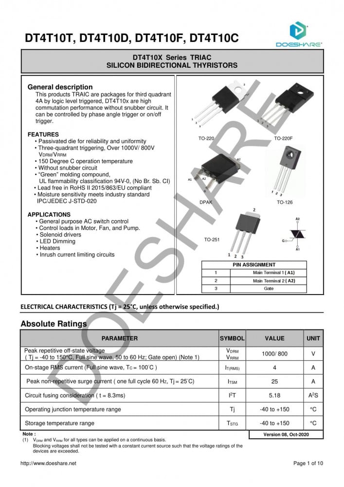 DT4T10T-CH datasheet page 1
