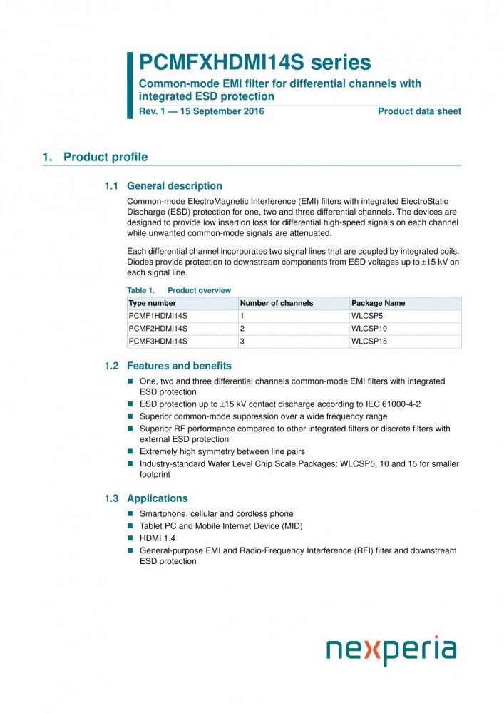 PCMF1HDMI14S datasheet page 1