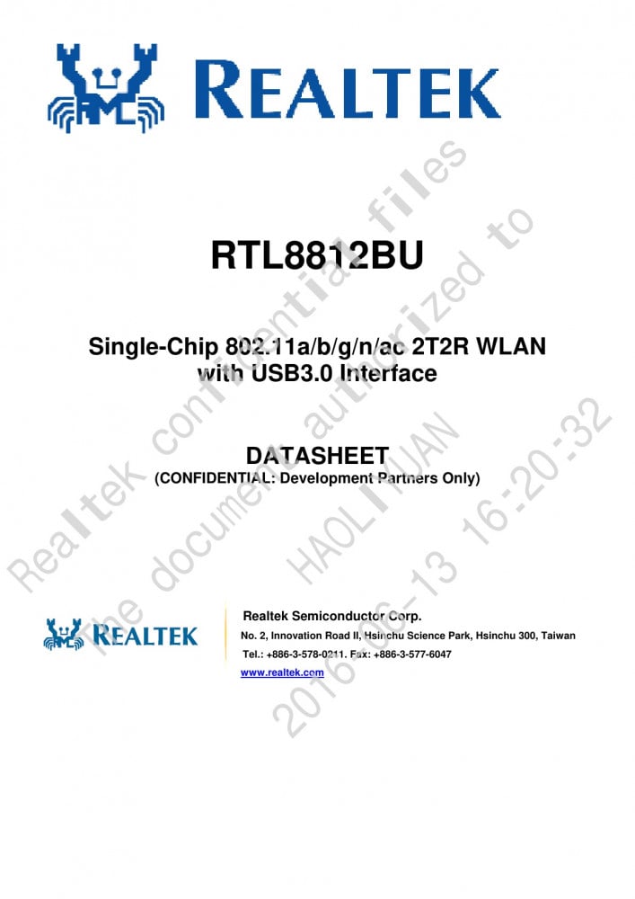 RTL8812BU datasheet page 1