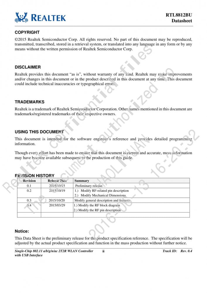 RTL8812BU datasheet page 2