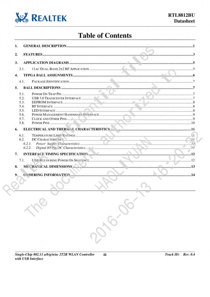 RTL8812BU datasheet page 3