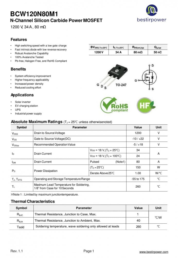 BCW120N80M1 datasheet page 1