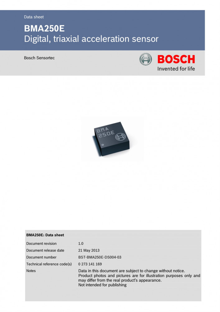 BMA250E datasheet page 1