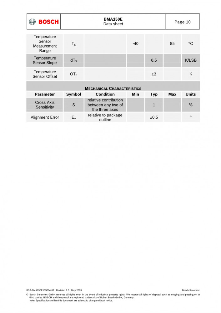 BMA250E datasheet page 10