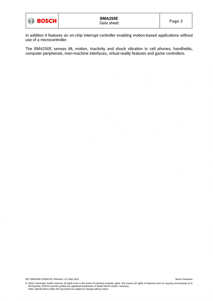 BMA250E datasheet page 3