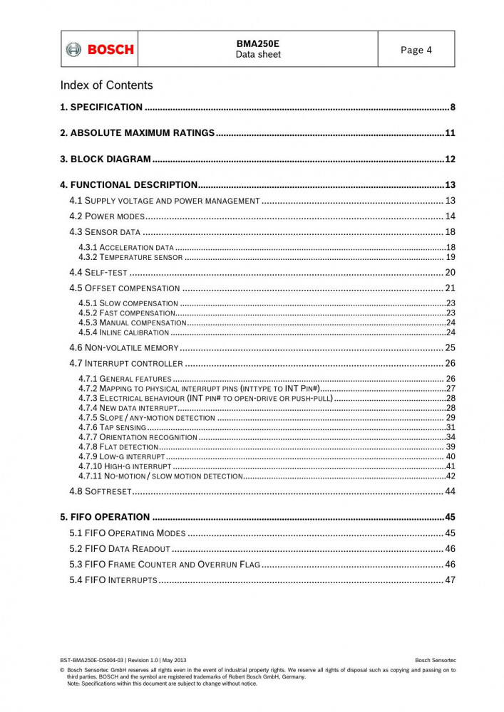 BMA250E datasheet page 4