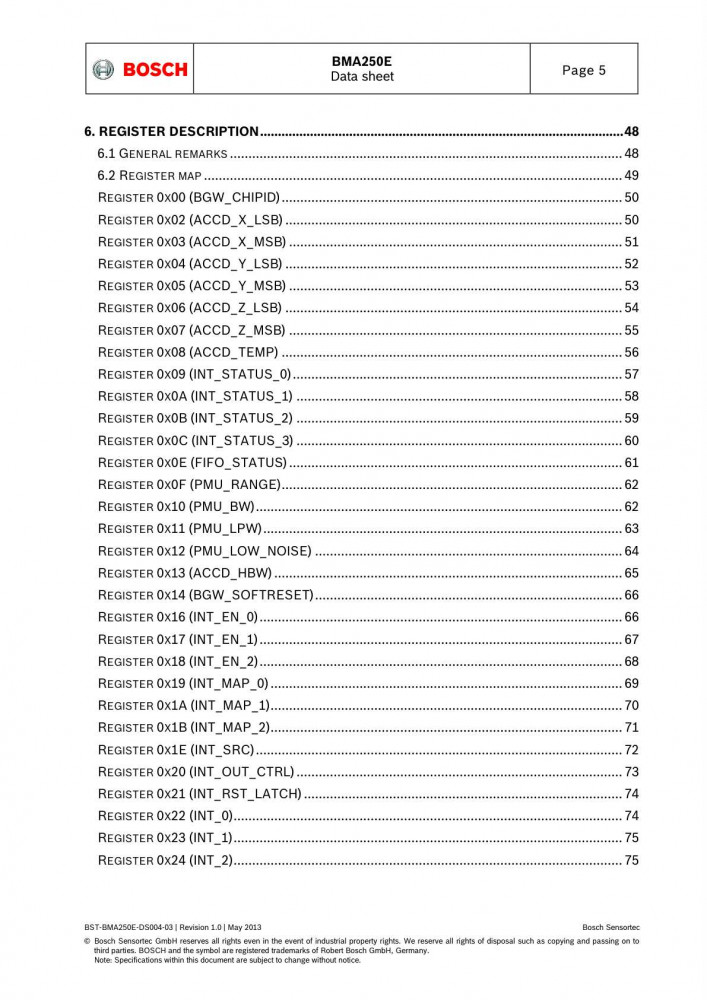 BMA250E datasheet page 5
