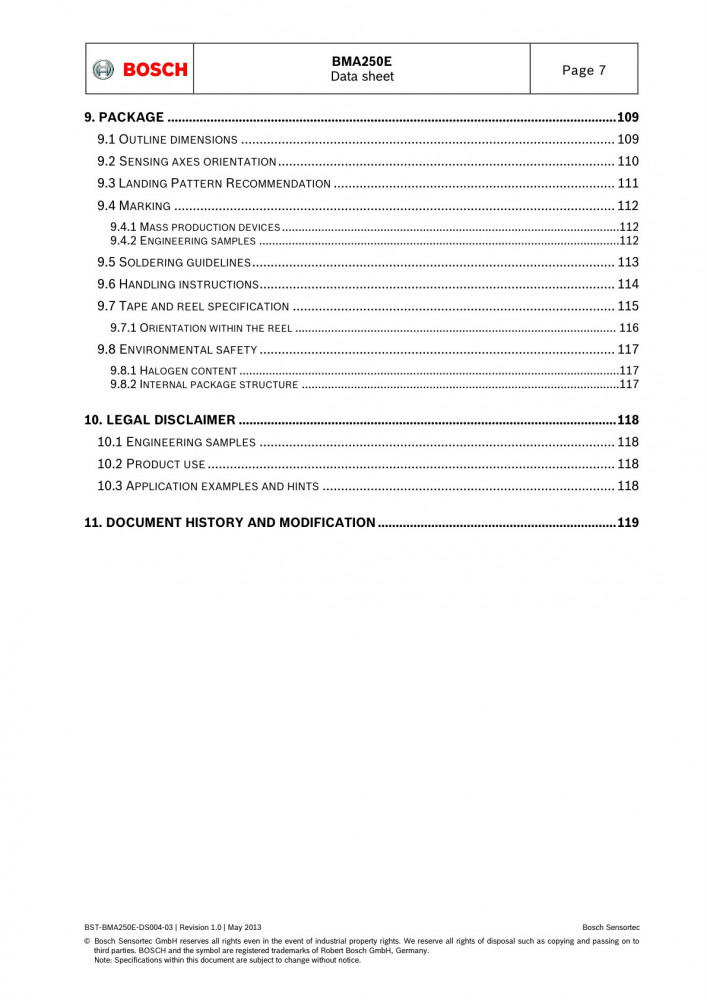 BMA250E datasheet page 7