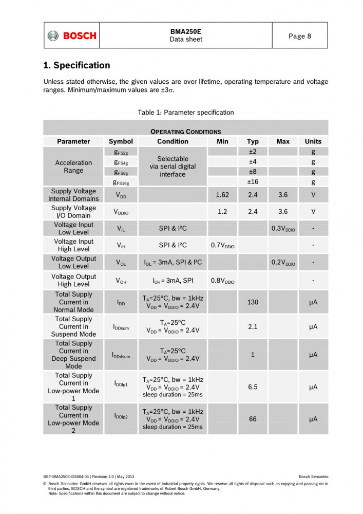 BMA250E datasheet page 8