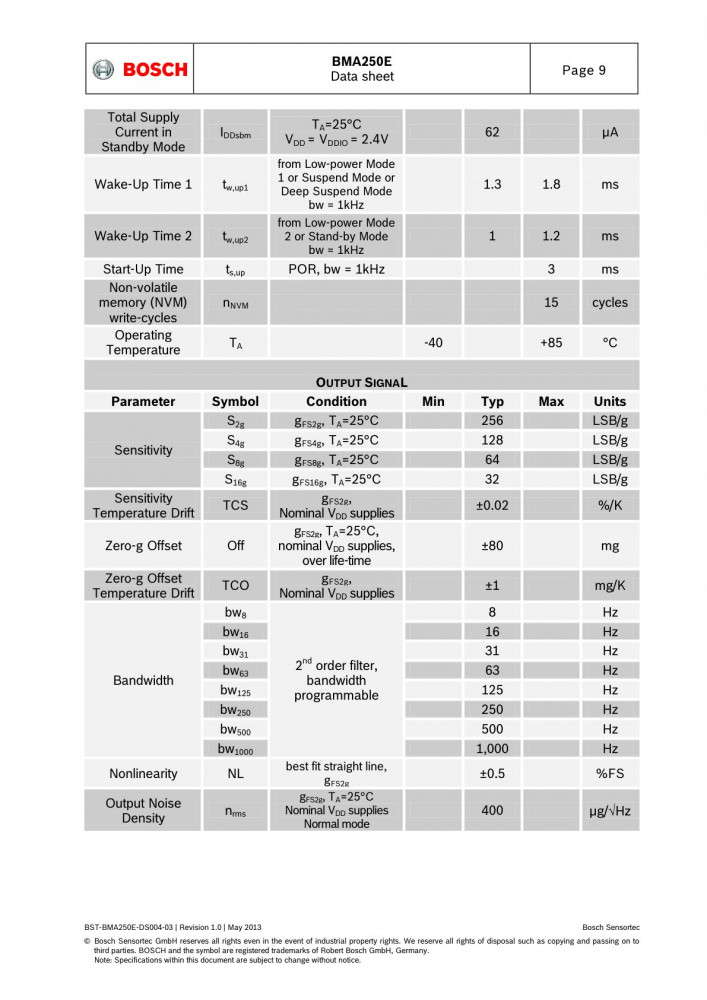 BMA250E datasheet page 9