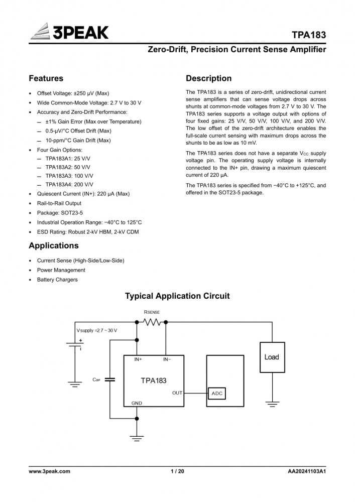 TPA183A2-S5TR datasheet page 1
