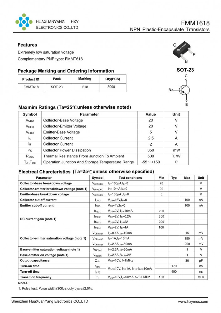 FMMT618 datasheet page 1
