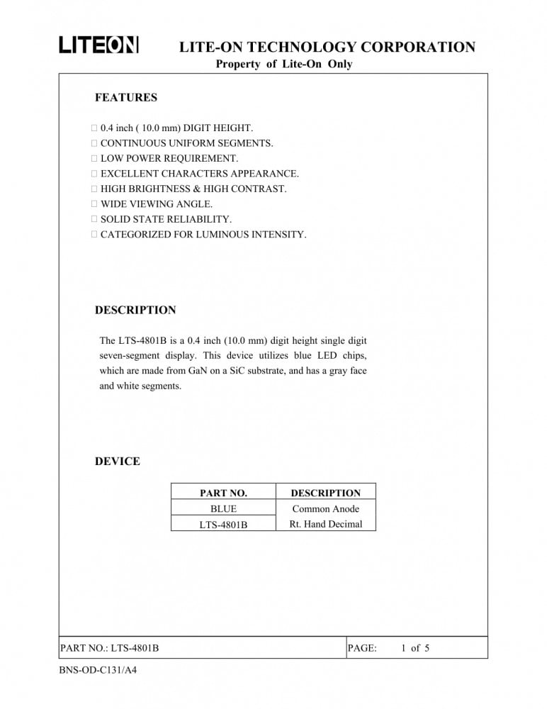 LTS-4801B datasheet page 1