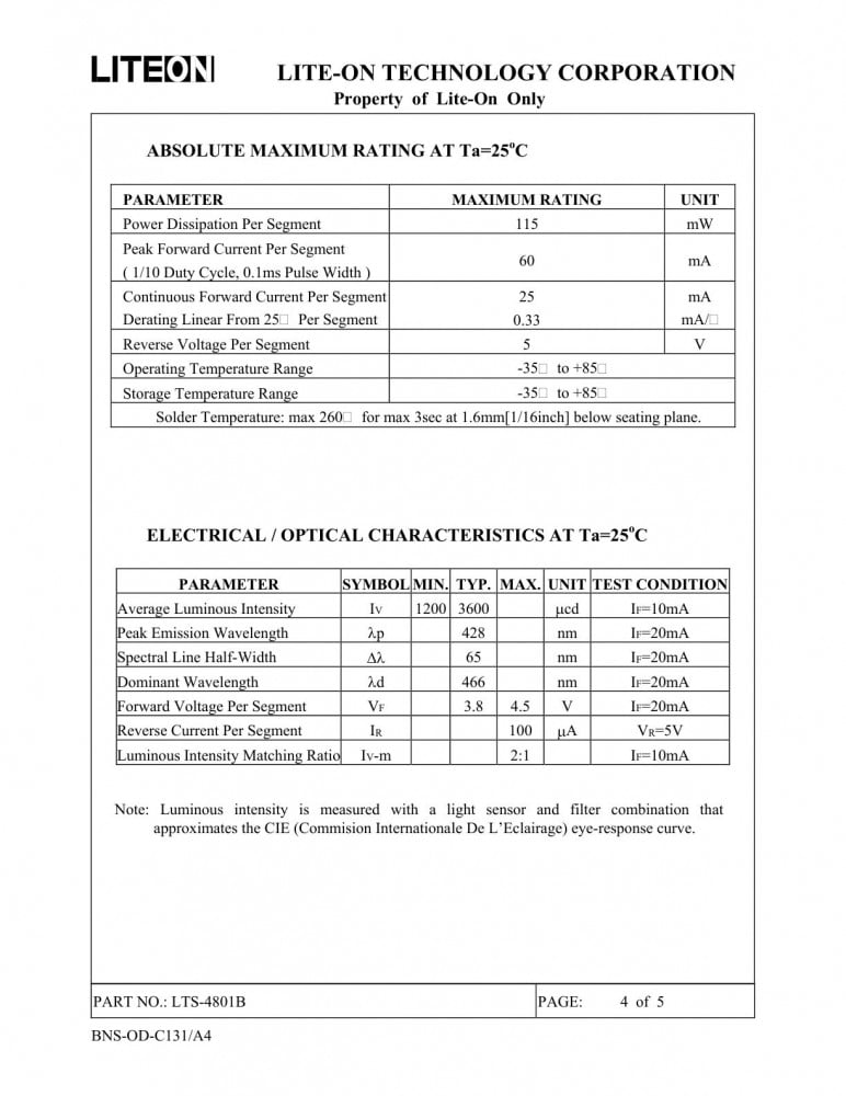 LTS-4801B datasheet page 4