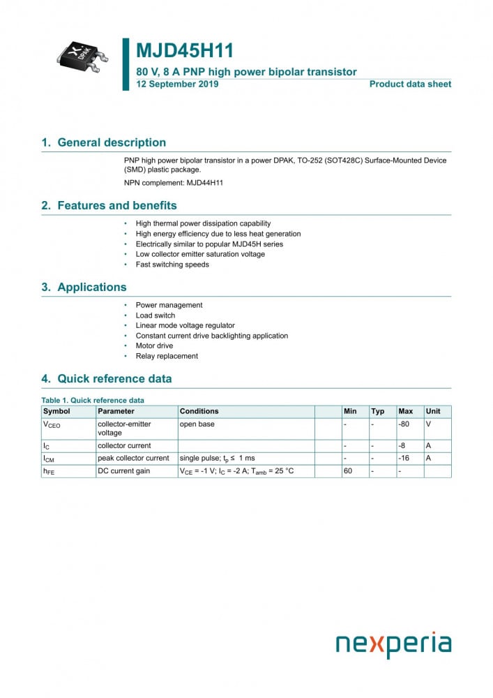 MJD45H11J datasheet page 1