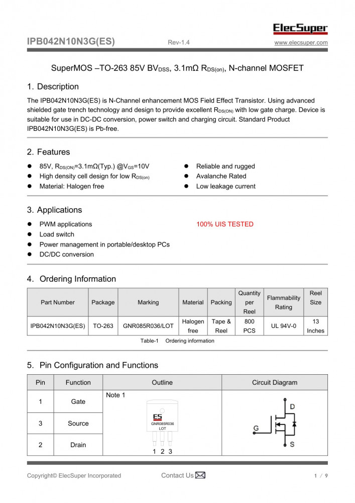 IPB042N10N3G(ES) datasheet page 1