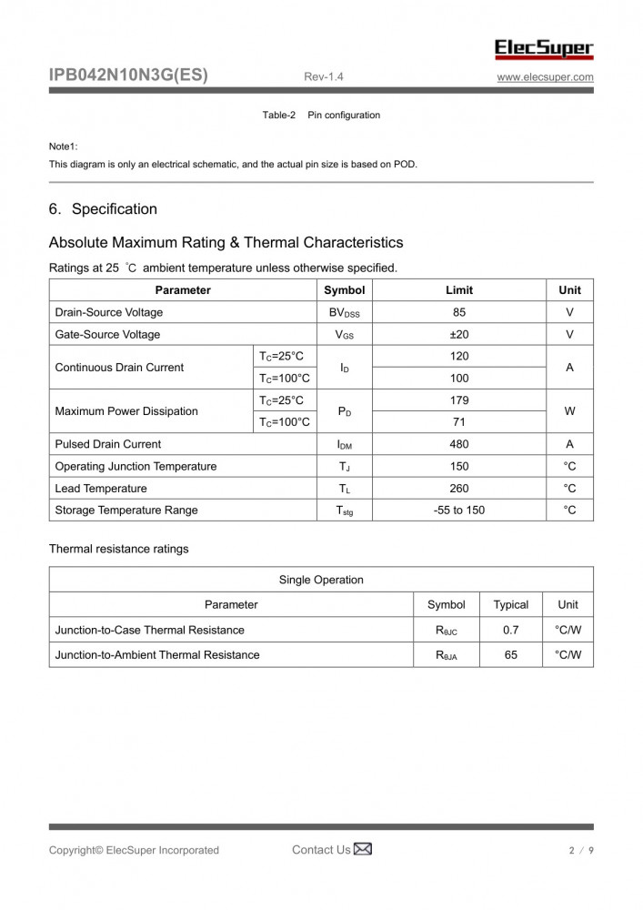 IPB042N10N3G(ES) datasheet page 2