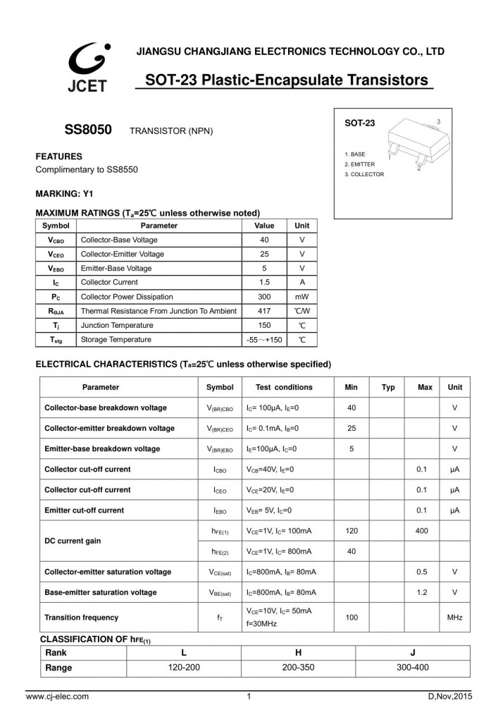 SS8050 datasheet page 1