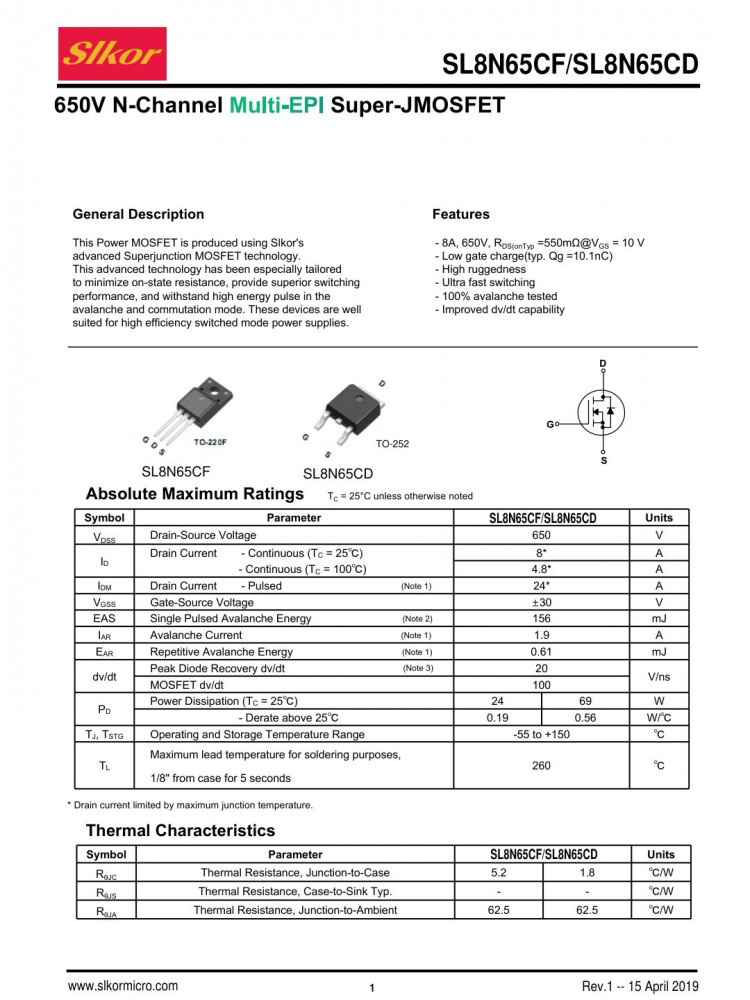 SL8N65CF datasheet page 1