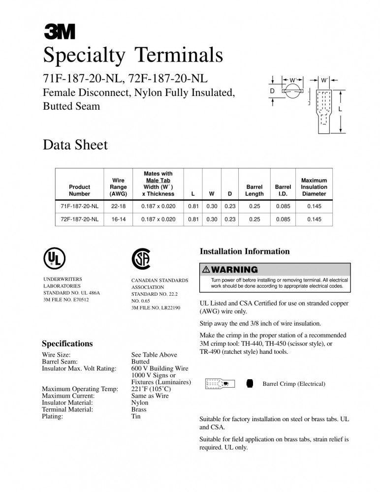 3M 94799 terminal datasheet page 1