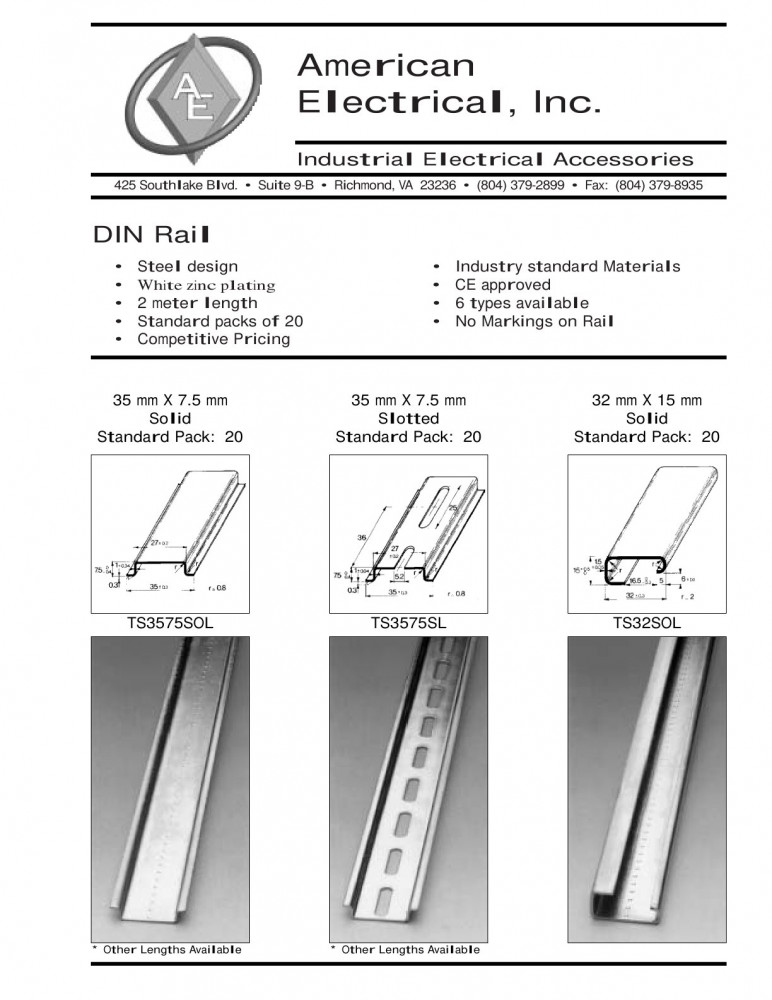 TS3575SL DIN rail product document, image 1