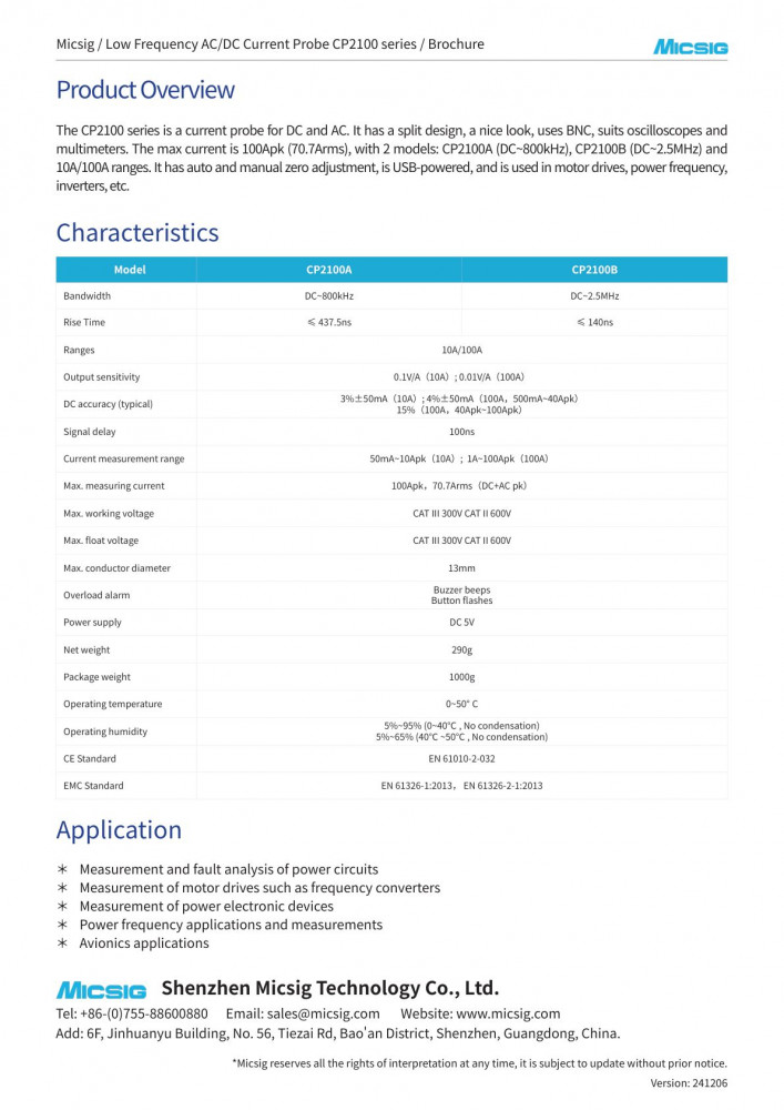 Micsig CP2100A documentation page 2