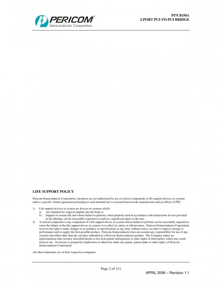 PI7C8150A datasheet page 2