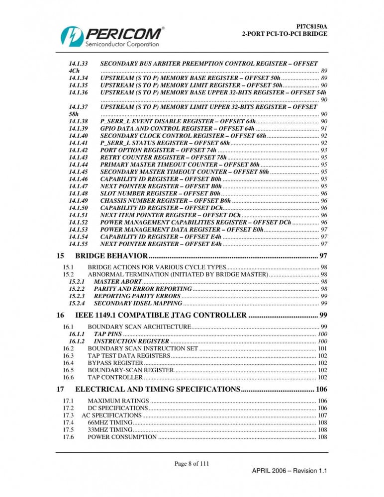 PI7C8150A datasheet page 8