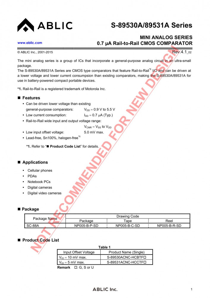 S-89530A/89531A datasheet page 1