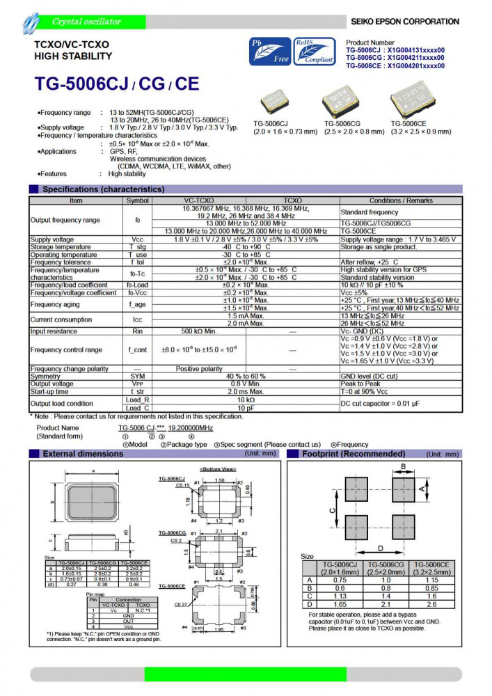 EPSON TG-5006CJ CG CE datasheet preview