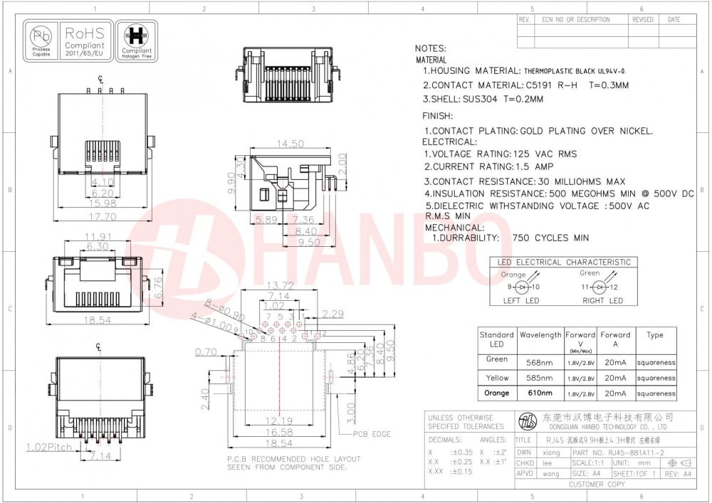 RJ45-881A11-2 technical drawing preview