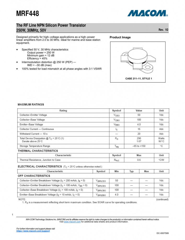 MRF448 technical document page 1