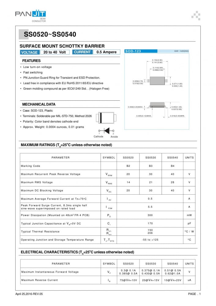 PANJIT SS0520 datasheet page 1