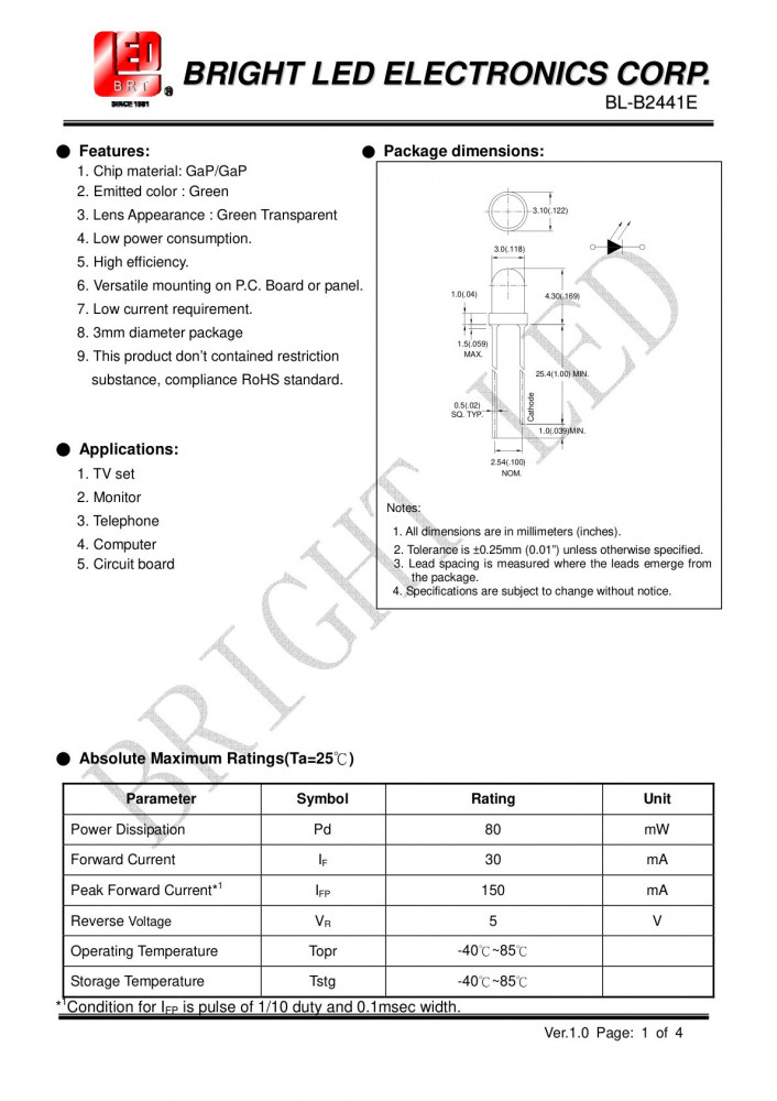 BL-B2441E technical document page 1
