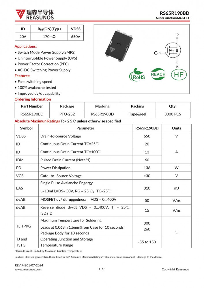 RS65R190BD datasheet page 1