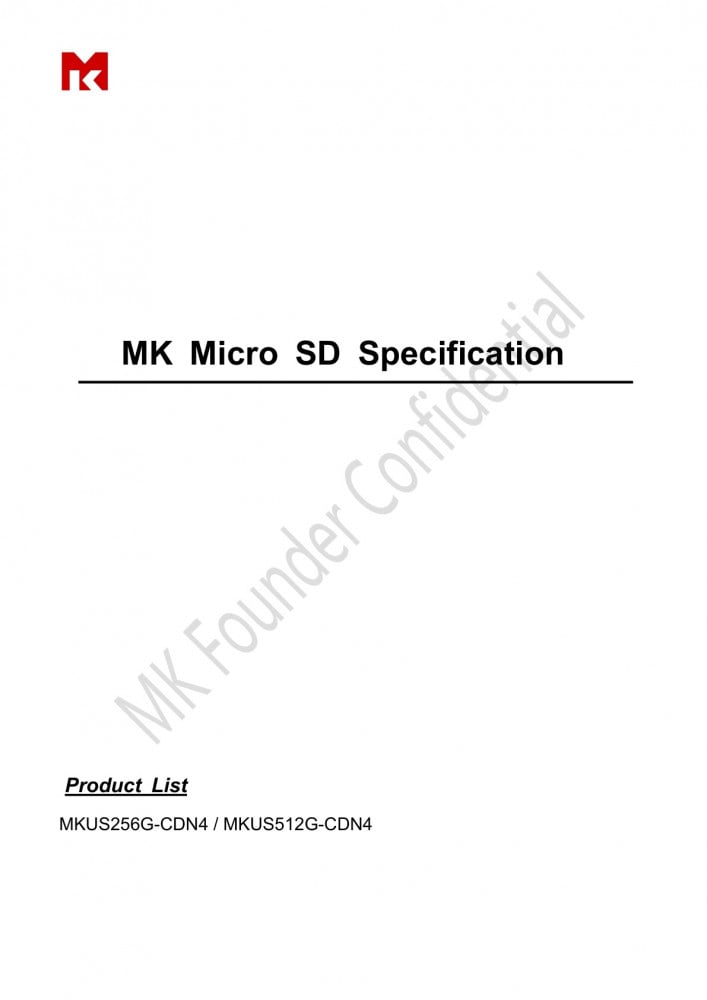 MK Micro SD datasheet page 1