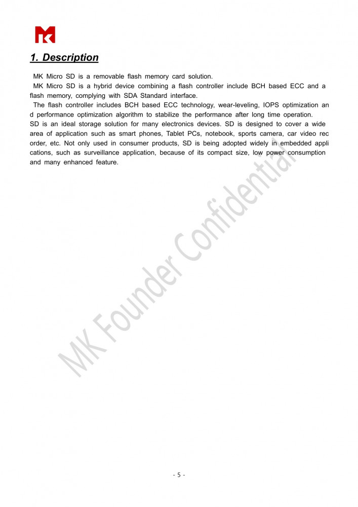 MK Micro SD datasheet page 5