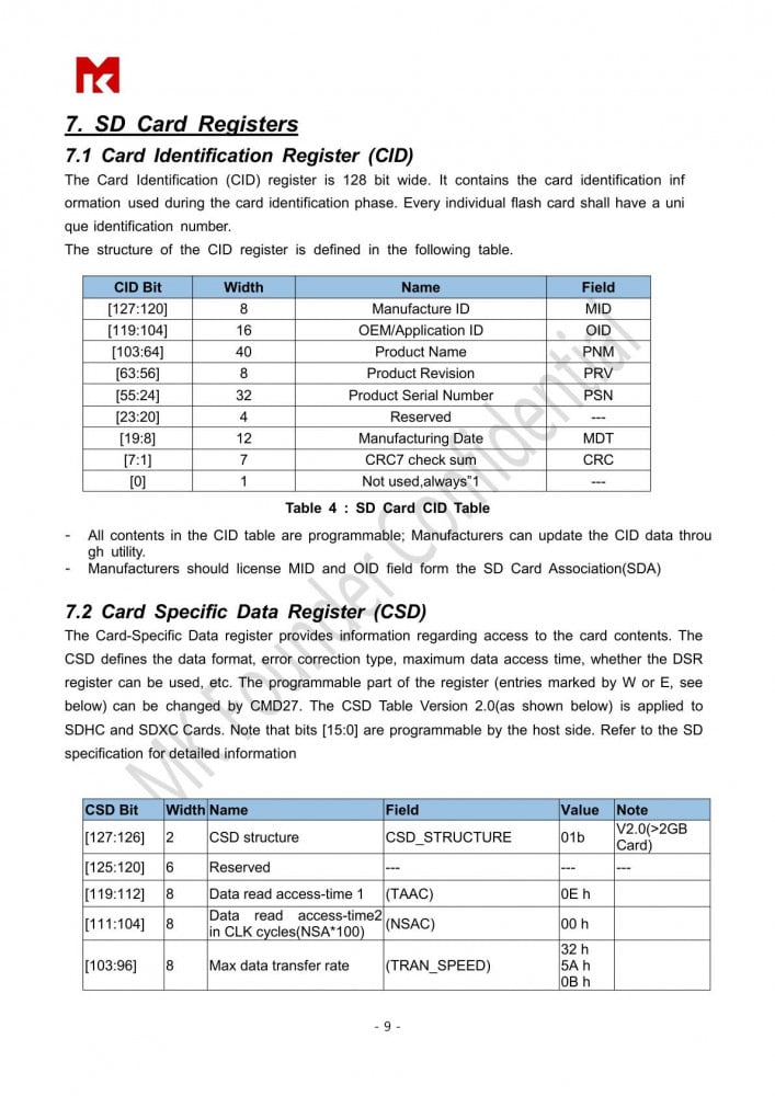 MK Micro SD datasheet page 9