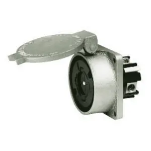 Locking Devices, Bryant Power Interrupting, Industrial, Flanged Receptacle, 60A 600V AC, 3-Pole 4-Wire Grounding, Non-NEMA, Screw Terminal, Yellow