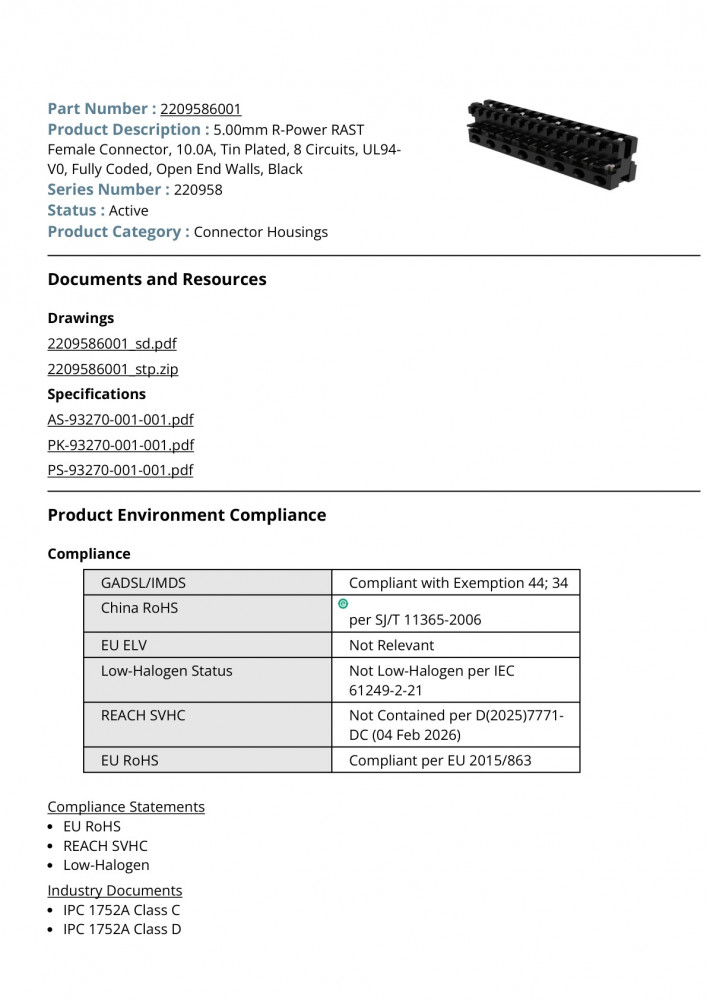 2209586001 technical document preview, page 1