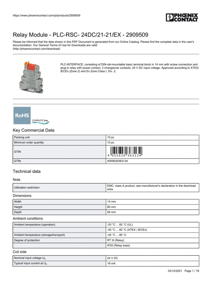 Phoenix Contact 2909509 document page 1