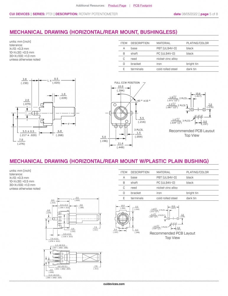 CUI PT01 datasheet page 5