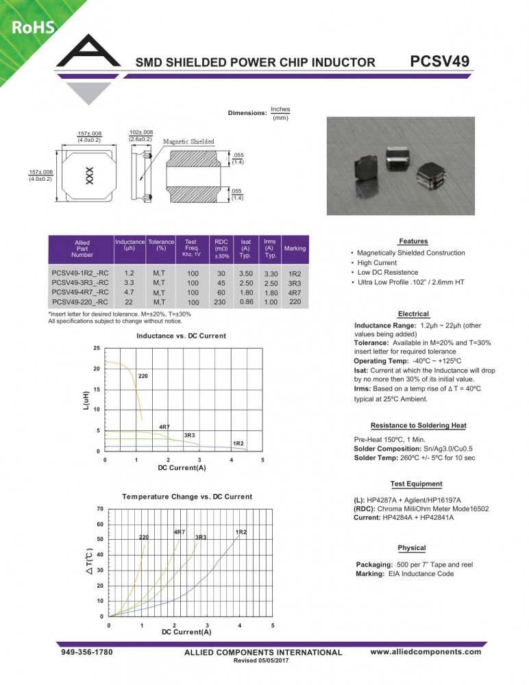 PCSV49 series product datasheet page