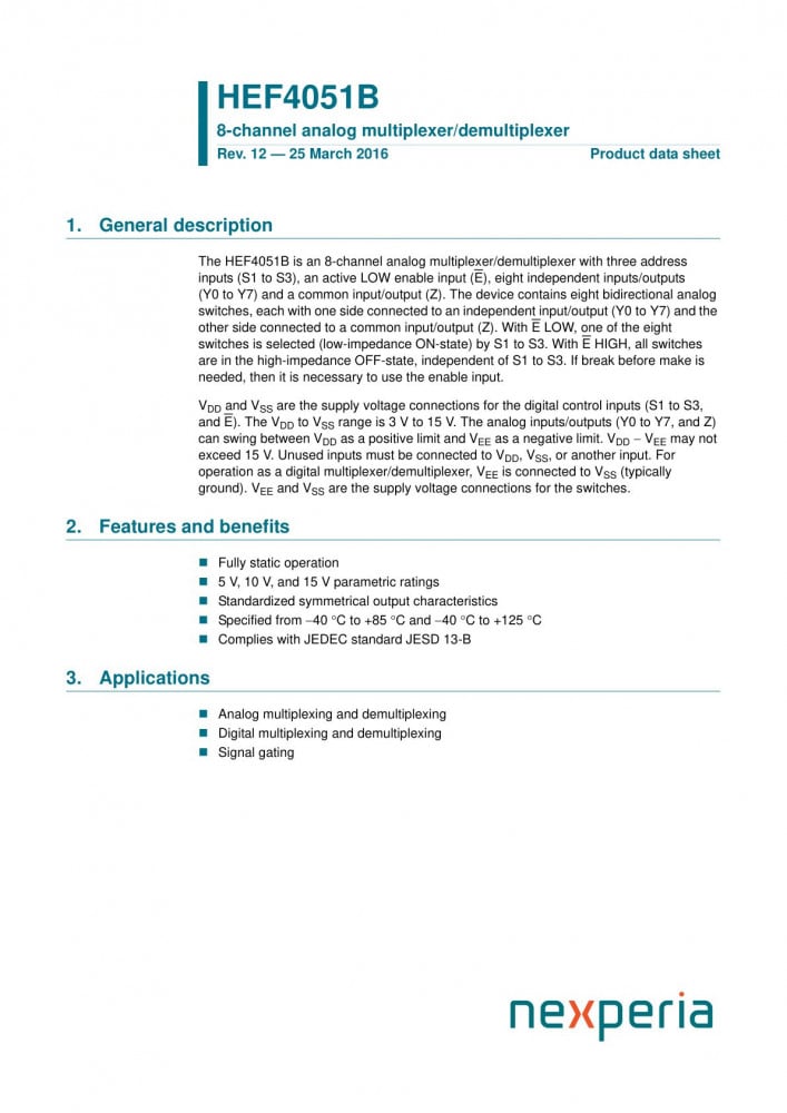 HEF4051B datasheet page 1